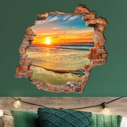 Wandtattoos 3D Goldener Sonnenaufgang - Wandsticker, Wandaufkleber 3D-Optik Strand Schlafzimmer Wohnzimmer Flur Esszimmer
