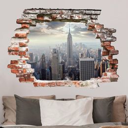 Wandtattoos 3D Sonnenaufgang in New York - Wandsticker, Wandaufkleber 3D-Optik Skyline Stadt Schlafzimmer Wohnzimmer Flur Esszimmer Beige