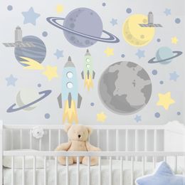 Wandtattoos Rakete und Planeten - Weltraum Weltall Wandsticker, Wandaufkleber Kinder Kinderzimmer Jungen Jungenzimmer Baby Babyzimmer in S-XXL