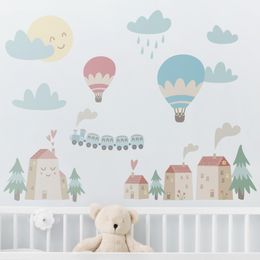 Wandtattoos Häuser und Eisenbahn - Wandsticker, Wandaufkleber Kinder Kinderzimmer Jungen Jungenzimmer Mädchen Mädchenzimmer Baby Babyzimmer PVC frei