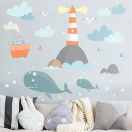 Wandtattoo Vlies Stoff Leuchtturm Wale Wandsticker,Wandaufkleber Kinder Kinderzimmer Junge Jungenzimmer Mädchen Mädchenzimmer Baby Babyzimmer PVC frei