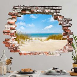 Wandtattoos Strand an der Nordsee - Wandsticker, Wandaufkleber 3D-Optik Natur Strand Bad Badezimmer Schlafzimmer Wohnzimmer Flur