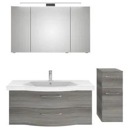 Badm&ouml;bel-Set SAPHIR "6005 Sprint 3-teilig, Keramik-Waschtisch mit LED-Spiegelschrank", grau (graphit struktur quer nachbildung), B:152cm H:200cm T:51,5cm, Holzwerkstoff, Kastenm&ouml;bel-Sets, Badm&ouml;bel-Set, Unterschrank, inkl. T&uuml;rd&auml;mpfer, 4 T&uuml;ren, 3 Schubladen, Bad-Set