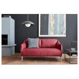 2-Sitzer W.Schillig "sally", rot (ruby rot z59), B:154cm H:78cm T:84cm, Longlife Xtra-Leder Z59: Glattleder mit modischer Pr&auml;gung. Hautst&auml;rke 0, 9 - 1, 1 mm., Sofas, mit Metall-Winkelf&uuml;&szlig;en in Silber matt, Breite 154 cm