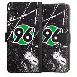 DeinDesign Galaxy A22 5G Handy Klapph&uuml;lle Handyh&uuml;lle aus Kunst Leder schwarz Flip Case Coat Of Arms H96 Hannover 96 Sideflip mit langer Lasche
