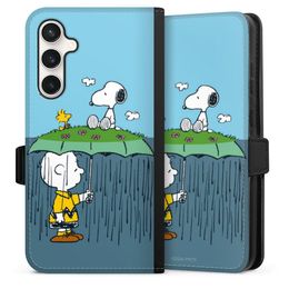DeinDesign Galaxy S23 FE Handy Klapph&uuml;lle Handyh&uuml;lle aus Kunst Leder schwarz Flip Case Peanuts Children Snoopy Sideflip mit Lasche