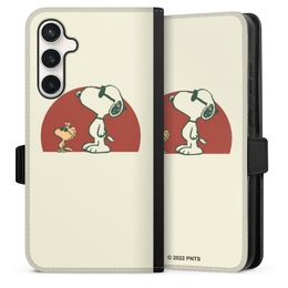 DeinDesign Galaxy S23 FE Handy Klapph&uuml;lle Handyh&uuml;lle aus Kunst Leder schwarz Flip Case Snoopy Official Licensed Product Kindheit Sideflip mit Lasche