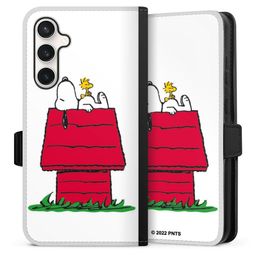 DeinDesign Galaxy S23 FE Handy Klapph&uuml;lle Handyh&uuml;lle aus Kunst Leder schwarz Flip Case Snoopy Peanuts Official Licensed Product Sideflip mit Lasche