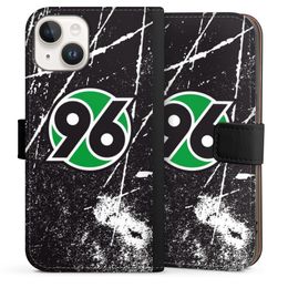 DeinDesign iPhone 14 Handy Klapph&uuml;lle Handyh&uuml;lle aus Kunst Leder schwarz Flip Case Coat Of Arms H96 Hannover 96 Sideflip mit Lasche