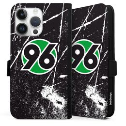 DeinDesign iPhone 14 Pro Max Handy Klapph&uuml;lle Handyh&uuml;lle aus Kunst Leder schwarz Flip Case Coat Of Arms H96 Hannover 96 Sideflip mit Lasche