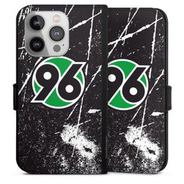 DeinDesign iPhone 14 Pro Handy Klapph&uuml;lle Handyh&uuml;lle aus Kunst Leder schwarz Flip Case Coat Of Arms H96 Hannover 96 Sideflip mit langer Lasche