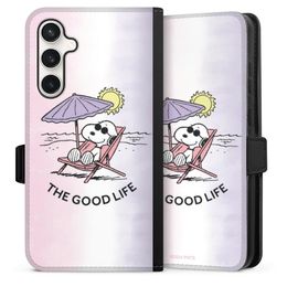 DeinDesign Galaxy S23 FE Handy Klapph&uuml;lle Handyh&uuml;lle aus Kunst Leder schwarz Flip Case Snoopy Official Licensed Product Peanuts Sideflip mit Lasche