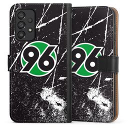 DeinDesign Galaxy A33 5G Handy Klapph&uuml;lle Handyh&uuml;lle aus Kunst Leder schwarz Flip Case H96 Hannover 96 Coat Of Arms Sideflip mit langer Lasche