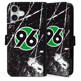 DeinDesign iPhone 16 Plus Handy Klapph&uuml;lle Handyh&uuml;lle aus Kunst Leder schwarz Flip Case Coat Of Arms H96 Hannover 96 Sideflip mit Lasche