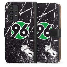DeinDesign Galaxy A53 5G Handy Klapph&uuml;lle Handyh&uuml;lle aus Kunst Leder schwarz Flip Case H96 Hannover 96 Coat Of Arms Sideflip mit langer Lasche