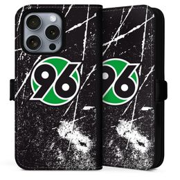 DeinDesign iPhone 16 Pro Max Handy Klapph&uuml;lle Handyh&uuml;lle aus Kunst Leder schwarz Flip Case Coat Of Arms H96 Hannover 96 Sideflip mit Lasche