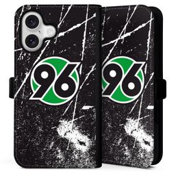 DeinDesign iPhone 16 Handy Klapph&uuml;lle Handyh&uuml;lle aus Kunst Leder schwarz Flip Case Coat Of Arms H96 Hannover 96 Sideflip mit Lasche