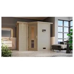 Sauna Karibu "Sanna 2", beige (naturbelassen), Bio-Kombiofen, externe Steuerung, 9 kW, Saunen, Ofen 9 kW Bio externe Strg easy