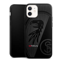DeinDesign iPhone 12 mini Handy Slim Case extra d&uuml;nn Silikon Handyh&uuml;lle schwarz H&uuml;lle Sc Freiburg Metallic Look Official Licensed Product Silikon Slim Case
