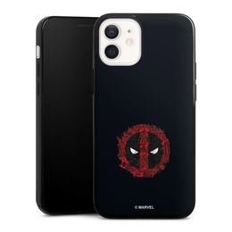 DeinDesign iPhone 12 mini Handy Slim Case extra d&uuml;nn Silikon Handyh&uuml;lle schwarz H&uuml;lle Logo Marvel Deadpool Silikon Slim Case