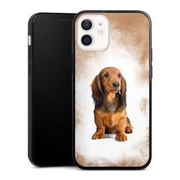 DeinDesign iPhone 12 mini Handy Slim Case extra d&uuml;nn Silikon Handyh&uuml;lle schwarz H&uuml;lle Pet Dachshund Dog Silikon Slim Case