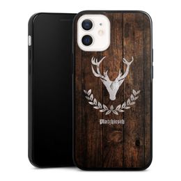 DeinDesign iPhone 12 mini Handy Slim Case extra d&uuml;nn Silikon Handyh&uuml;lle schwarz H&uuml;lle Wooden Look Deer Wood Silikon Slim Case