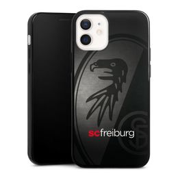 DeinDesign iPhone 12 mini Handy Slim Case extra d&uuml;nn Silikon Handyh&uuml;lle schwarz H&uuml;lle Official Licensed Product Sc Freiburg Metallic Look Silikon Slim Case