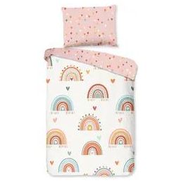 Babybettw&auml;sche Good Morning "Louie", rosa, B/L: 100cm x 135cm, 1 Stk., 1 Stk., Renforc&eacute;, B/L: 60cm x 40cm, 2 Stk., Renforc&eacute;, Obermaterial: 100% Baumwolle, Bettw&auml;sche, Baumwolle, Renforc&eacute;, Wendeoptik, Baby, Kind, M&auml;dchen, Regenbogen, Rosa