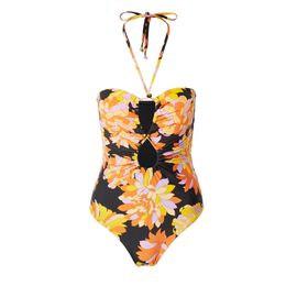 Seafolly Badeanzug 'Palm Springs' Damen Gr&ouml;&szlig;e XL pastellgelb / helllila / orange / schwarz