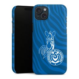 DeinDesign iPhone 15 Plus Handy Premium Case Smartphone Handyh&uuml;lle Schutzh&uuml;lle gl&auml;nzend Merchandise Msv Duisburg Zebra Premium Case