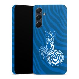DeinDesign Galaxy A55 5G Handy Premium Case Smartphone Handyh&uuml;lle Schutzh&uuml;lle matt Merchandise Msv Duisburg Zebra Premium Case