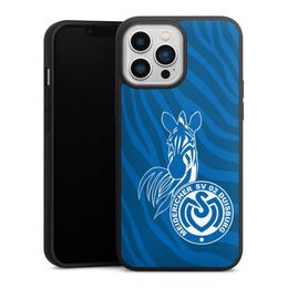 DeinDesign iPhone 13 Pro Max Handy Premium Silikon H&uuml;lle Handyh&uuml;lle schwarz Case Merchandise Msv Duisburg Zebra Silikon Premium Case