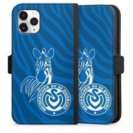 DeinDesign iPhone 11 Pro Handy Klapph&uuml;lle Handyh&uuml;lle aus Kunst Leder schwarz Flip Case Merchandise Msv Duisburg Zebra Sideflip mit Lasche