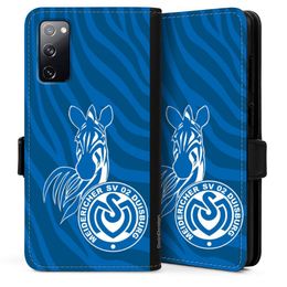 DeinDesign Galaxy S20 Handy Klapph&uuml;lle Handyh&uuml;lle aus Kunst Leder schwarz Flip Case Merchandise Msv Duisburg Zebra Sideflip mit Lasche