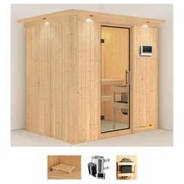 Sauna Karibu "Finja", beige (naturbelassen), Saunaofen, externe Steuerung, 3,6 kW, Saunen, Ofen 3,6 kW externe Strg.easy