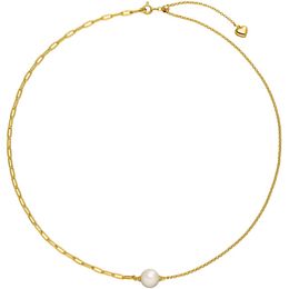 Collier ADRIANA "Schmuck Geschenk Silber 925 Halskette Ravello Herz", gold (gelbgoldfarben, weiß), Halsketten, Damen, Perlen Silber 925 (Sterlingsilber), L: 48,5 B: 1,4mm, Perlen, Silber 925 (Sterlingsilber), Made in Germany - mit Süßwasserzuchtperle, B:1,4mm