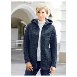 Kapuzenfleecejacke Casual Looks, Damen, Gr. 40, blau (marine, meliert), 100% Polyester, meliert, unifarben, figurumspielend, Jacken