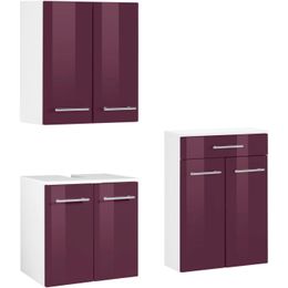 Badmöbel-Set Welltime "Venedig", lila (aubergine, weiß), Kastenmöbel-Sets, Waschbeckenunterschrank (Breite 50 cm), Hängeschrank, Unterschrank
