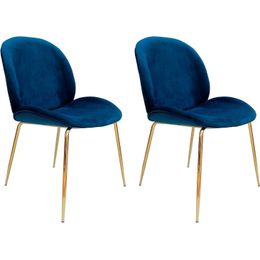 Stuhl Kayoom "Charlize 110 2er-Set, TOPSELLER Esszimmerstühle,moderne Optik", blau (blau, messing), B:48cm H:87cm T:59cm, Sitz: Stoffbezug 100% Polyester / Gestell: 100% Eisen, verchromt, Stühle, samtweicher Bezug, bequem, zeitlos, moderne Optik