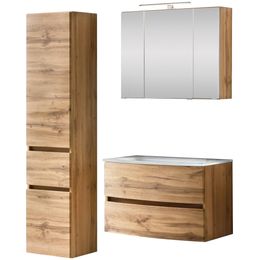 Badezimmer-Set Welltime "Kaunas", braun (wotaneiche), B:120cm H:200cm T:49cm, Kastenmöbel-Sets, bestehend aus Waschtisch-Set mit Seitenschrank, Breite 120 cm