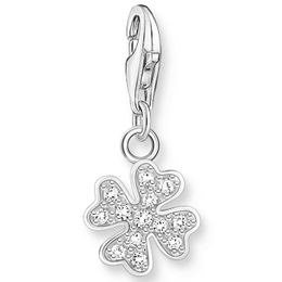 Charm-Einhänger Thomas Sabo "Kleeblatt", bunt (silberfarben, weiß, weiß), Charms, Damen, Silber 925 (Sterlingsilber), mit Zirkonia (synth.)