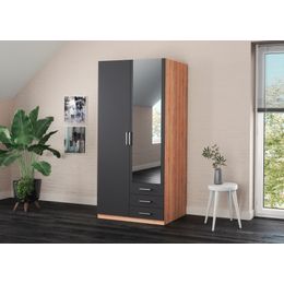 Kleiderschrank Priess "Amsterdam", schwarz (artisan eiche, schwarz), B:94cm H:193cm T:56cm, Holzwerkstoff, Schr&auml;nke, Kleiderschrank, mit oder ohne LED-Beleuchtung
