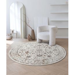 Teppich the carpet "Mila", beige (creme), H:8mm Ø:200cm, Polyester, Teppiche, moderner Wohnzimmer Teppich elegant glänzender Flor