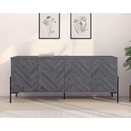 Sideboard LEONIQUE "Eadwine", grau eiche, B:175cm H:75cm T:38cm, MDF, Sideboards, Kommode, Push-to-open, Türen mit Fischgräten Muster, Breite 175 cm