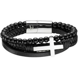 Lederarmband Bruno Banani "Schmuck", schwarz (edelstahlfarben, schwarz, schwarz), Armbänder, Damen, 21cm, Edelstahl Leder, Edelstahl, Leder, mit Achat