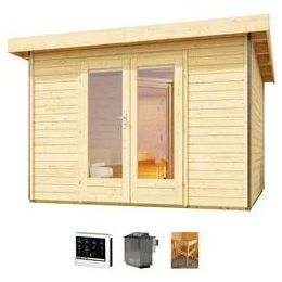 Saunahaus Konifera "Maiko 1 SET A", beige (natur), Bio-Ofen, externe Steuerung, 9 kW, Saunen, Ofen 9 kW Bio externe Strg easy