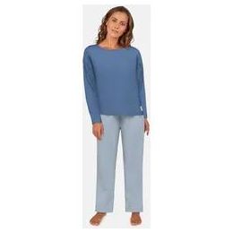 Pyjama Tom Tailor "Positivism", Damen, Gr. 46 (XXXL), blau (blau, mittel, streifen), Popeline, Obermaterial: 95% Baumwolle, 5% Elasthan, gestreift, unifarben, bequem lang, Rundhals, Homewear-Sets Pyjama, Streifendesign, Langarm, Rundhalsausschnitt, lange Hose, Baumwollmix