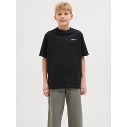 Jack & Jones T-Shirt JACK & JONES JUNIOR "JORISLINGTON TYPE TEE SS CREW N. SN JNR", Jungen, Gr. 140, schwarz, Single Jersey, Obermaterial: 100% Baumwolle, bedruckt, loose fit normal, Rundhals, Shirts