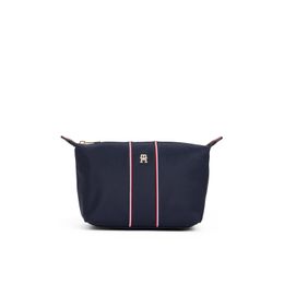 Kosmetiktasche Tommy Hilfiger "TH ICON WASHBAG NYLON CORP", Damen, Gr. B/H/T: 29cm x 14,5cm x 13,5cm, blau (dunkelblau), Leder, Textil, Taschen, Reise, Unisex Kulturbeutel mit Kontrastbesätzen in Tommy Farben