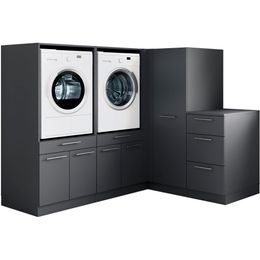 Mehrzweckschrank-Set LAUNDREEZY "Laundreezy, 4-tlg. Mehrzweckschrank-Set B/H/T 203/162/68 cm", anthrazit matt, B:203cm H:162cm T:68cm, Holzwerkstoff, Kastenmöbel-Sets, Breite 203 cm, Soft-Close-Funktion für Türen